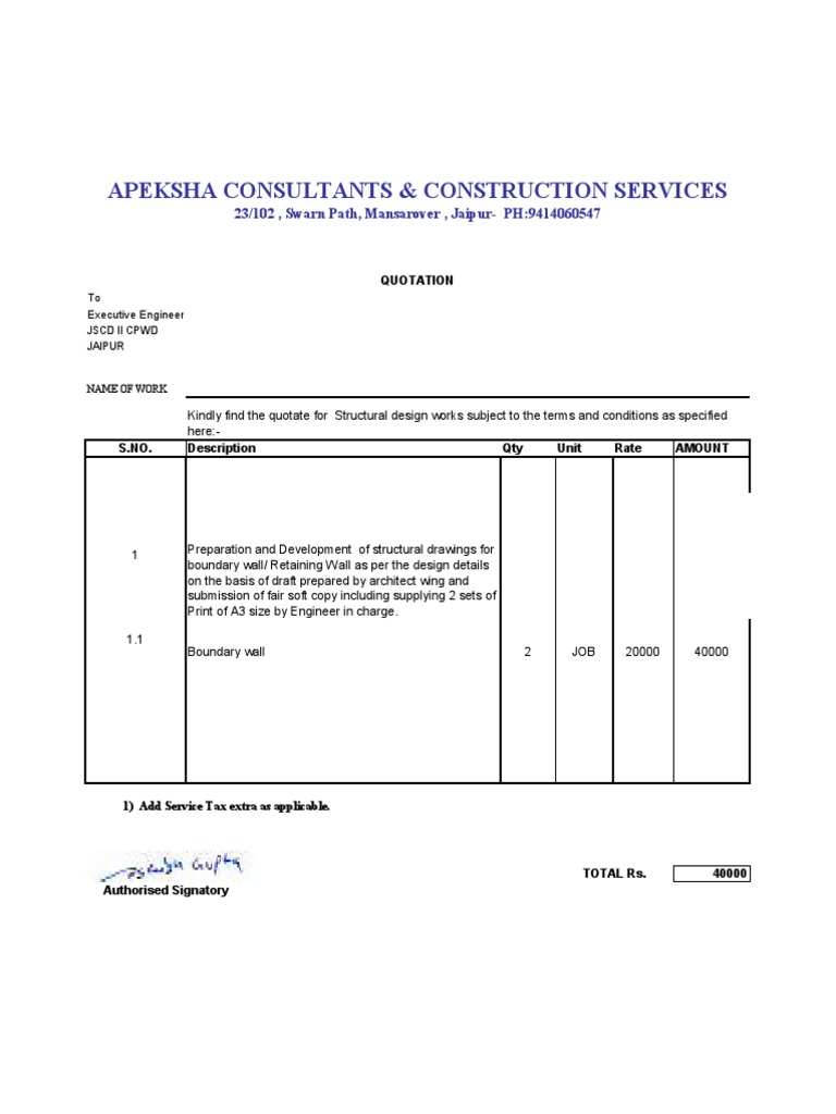 Structural Design Quotation for Boundary Wall | PDF