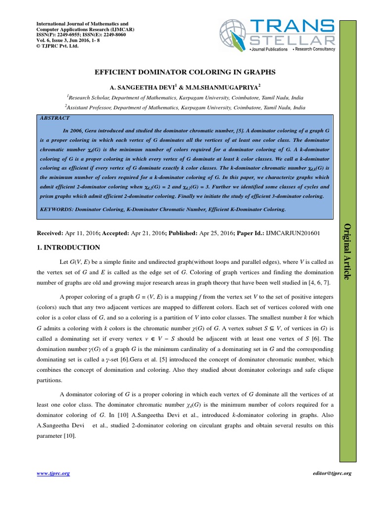 Ijmcar - Efficient Dominator Coloring in Graphs | PDF | Vertex (Graph ...