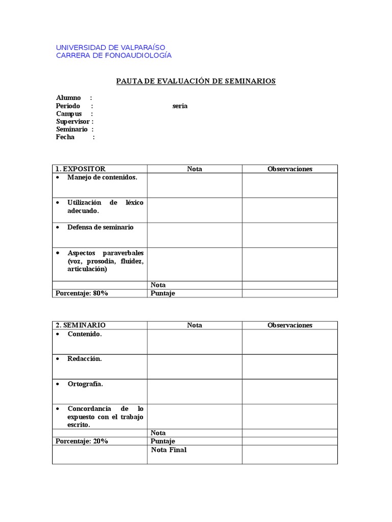 Formato Evaluación de Seminarios Formato Evaluación de Seminarios