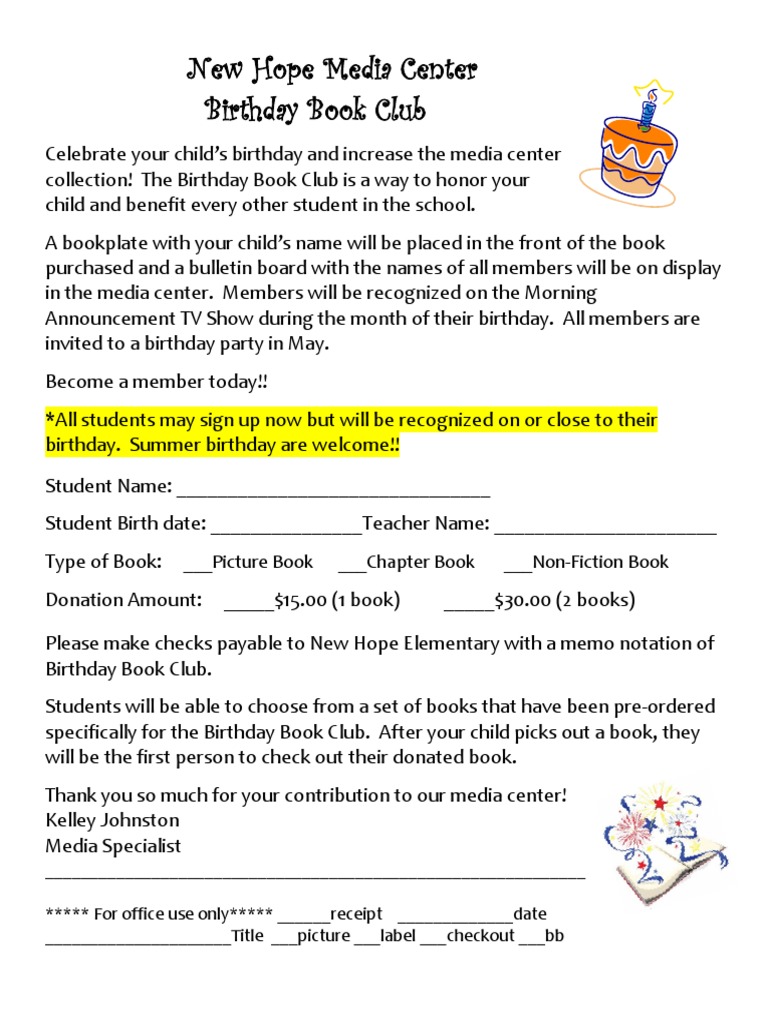 Birthday Book Club Letter To Parents | PDF
