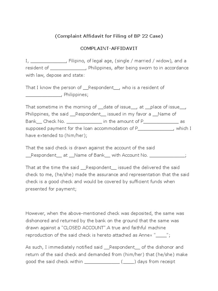 Complaint Affidavit BP 22
