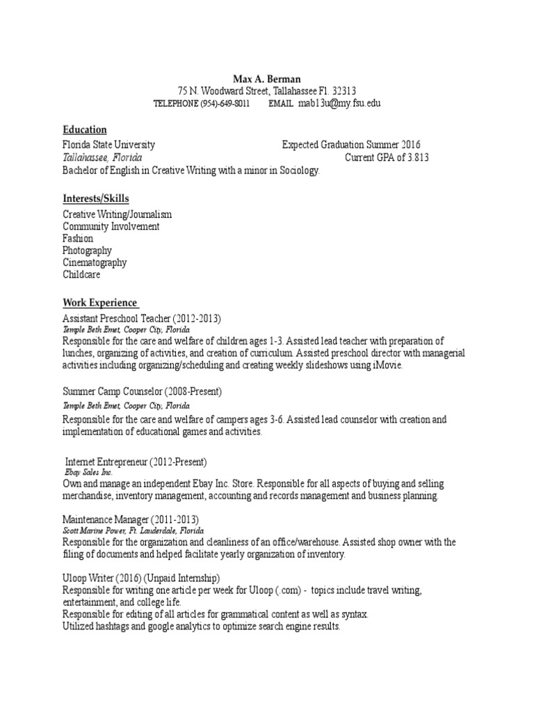 Max Berman Updated Resume | PDF
