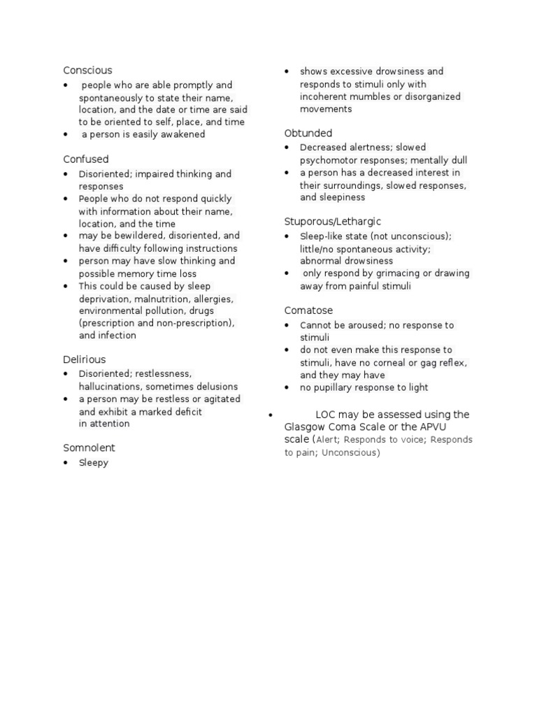 Levels of Consciousness: A Guide to Assessing Alertness and Arousal | PDF