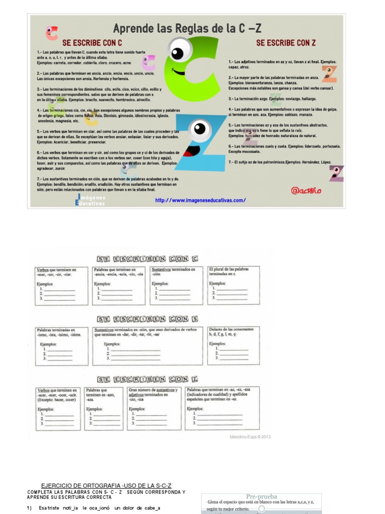Ejercicio de Ortografia C S Z | PDF | Artes del Lenguaje y Comunicación ...