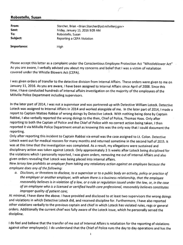 "Whistleblower Act" Letter From Brian Starcher | PDF