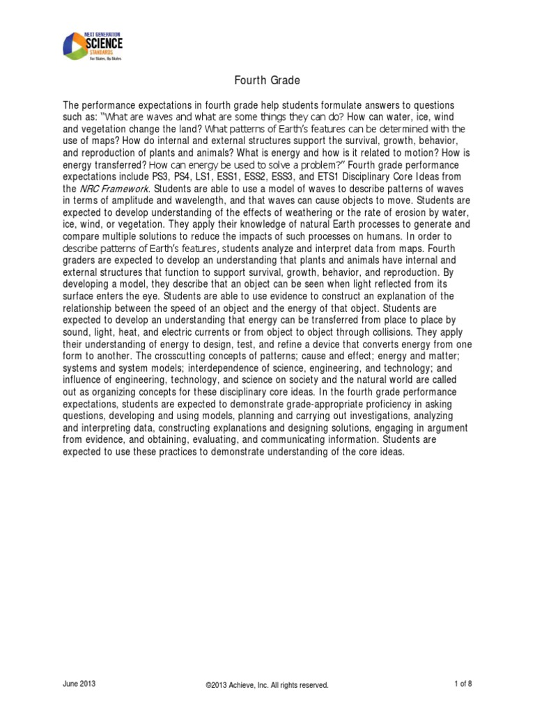4th Grade Ngss Standards | PDF | Science Education | Science