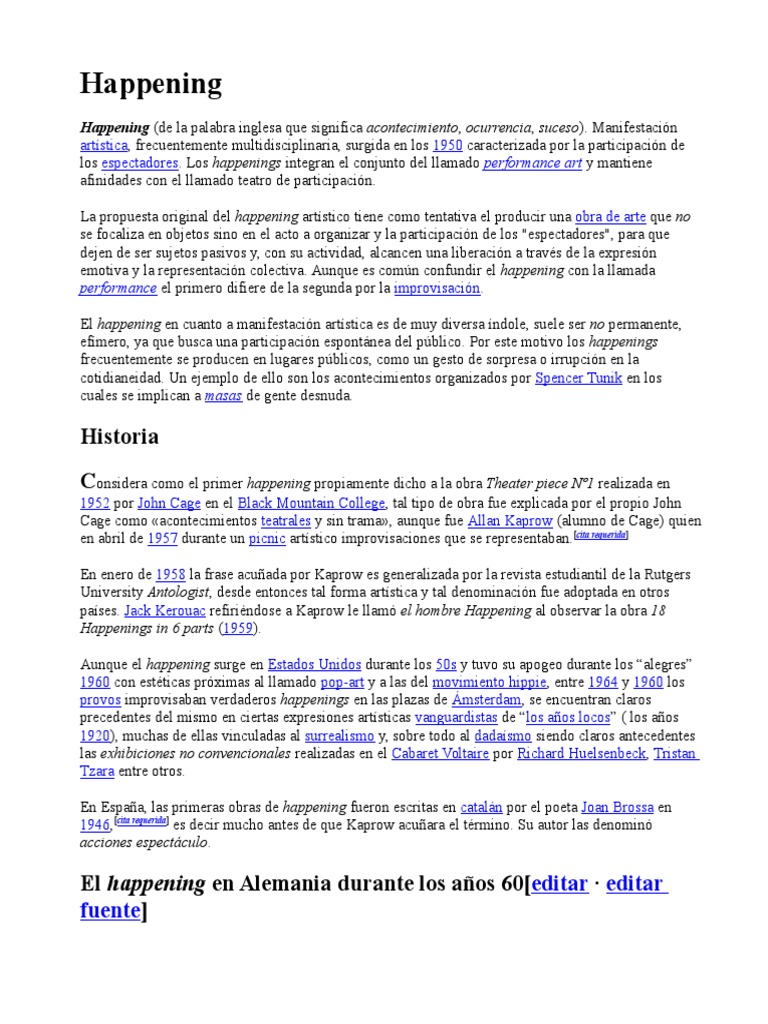 Happening Definicion | PDF | Arte de performance | Movimientos