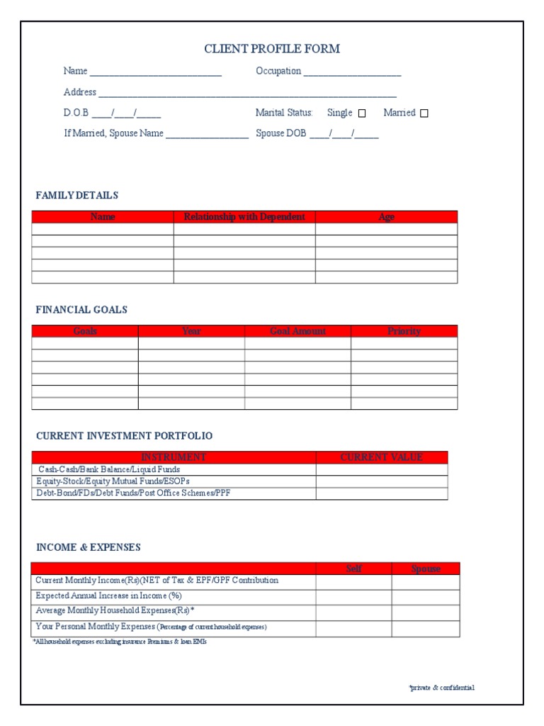 Client Profile Form - Financial Hospital | PDF