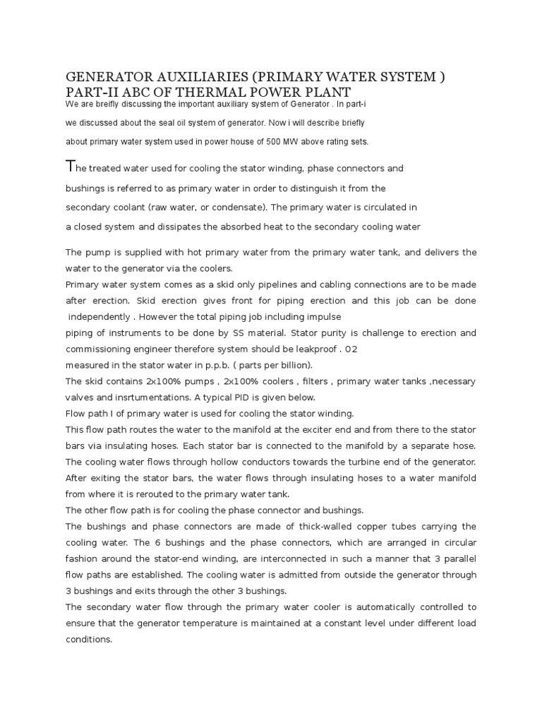 Primary Water System of Generator | PDF