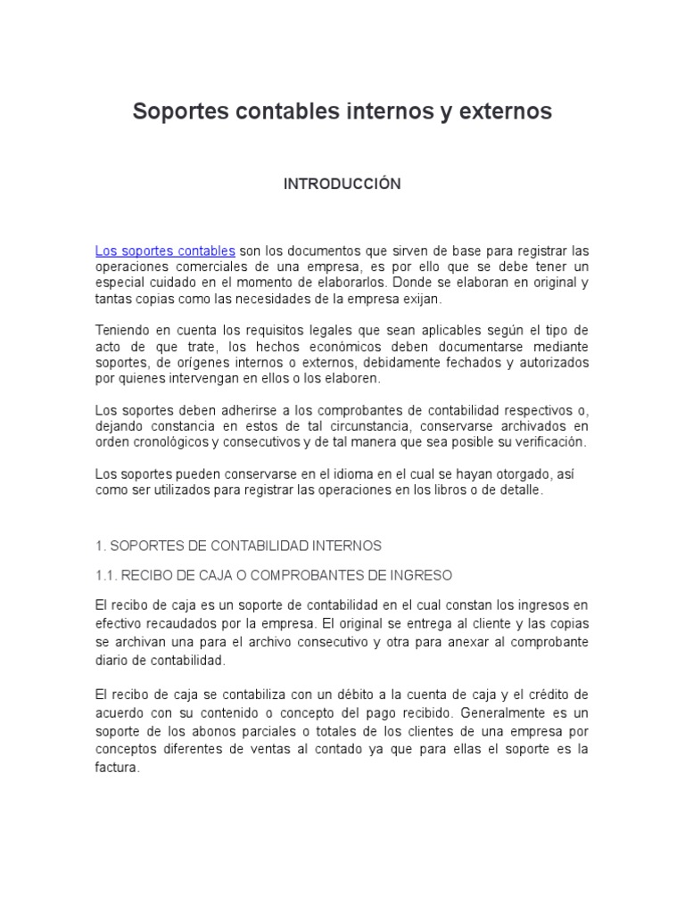 Soportes Contables Internos y Externos | PDF | Contabilidad | Cheque