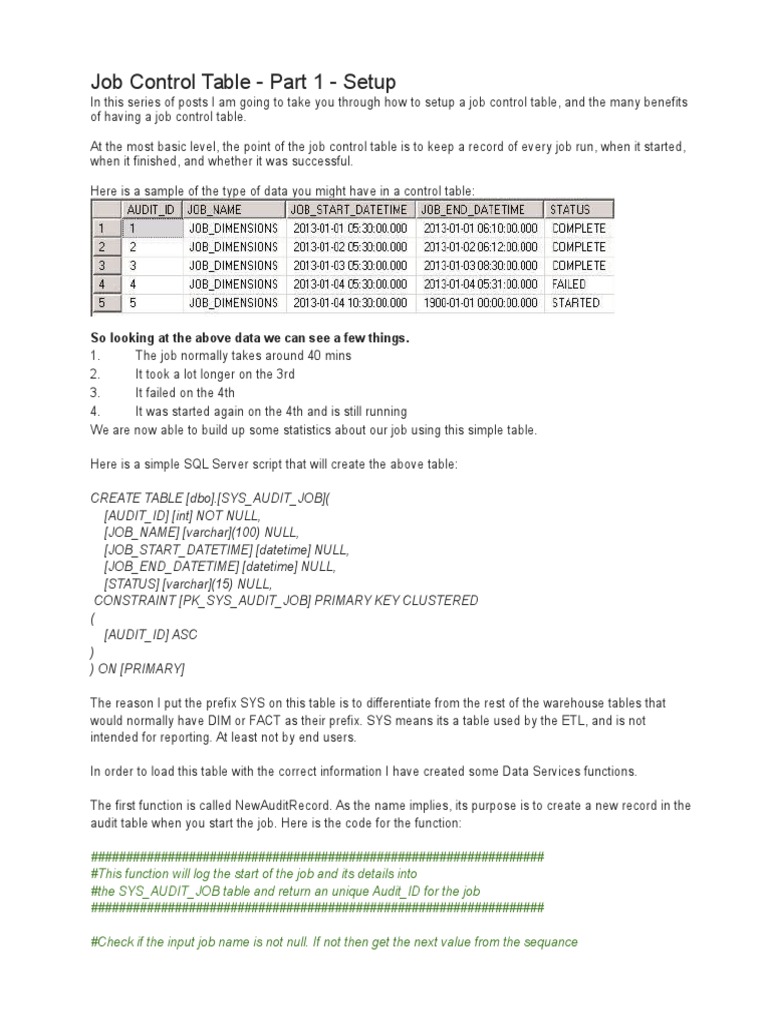 BODS - Job Control Table | PDF | Sql | Computer Data