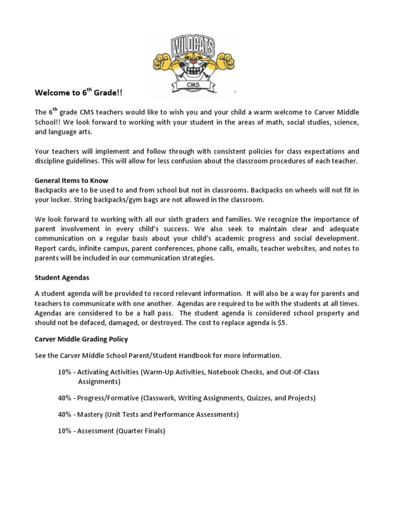 Welcome to 6th Grade at CMS | PDF | Teachers | Students