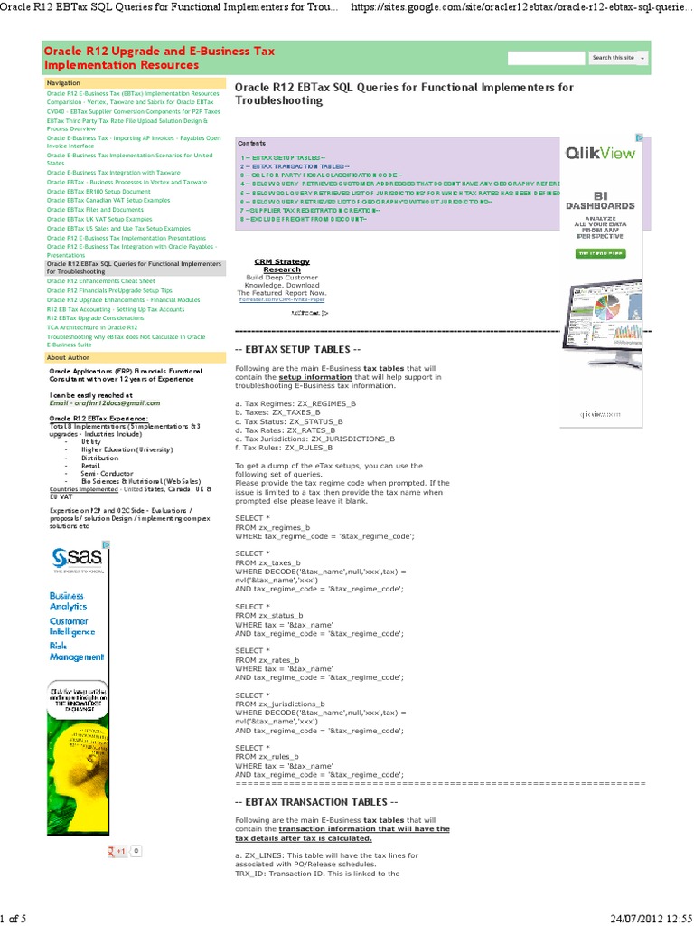 Oracle Ebs Tax Tables | PDF | Oracle Corporation | Data Management