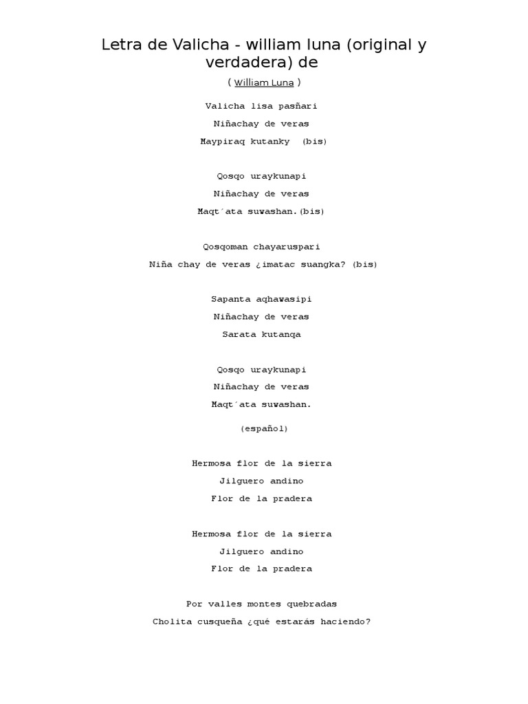 Letra de Valicha | PDF