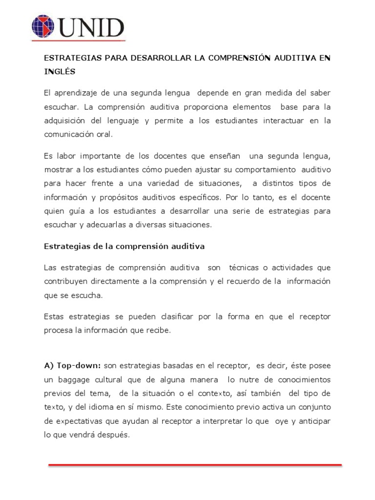 Estrategias de Comprension Auditiva PDF | PDF | Comprensión | Segundo ...