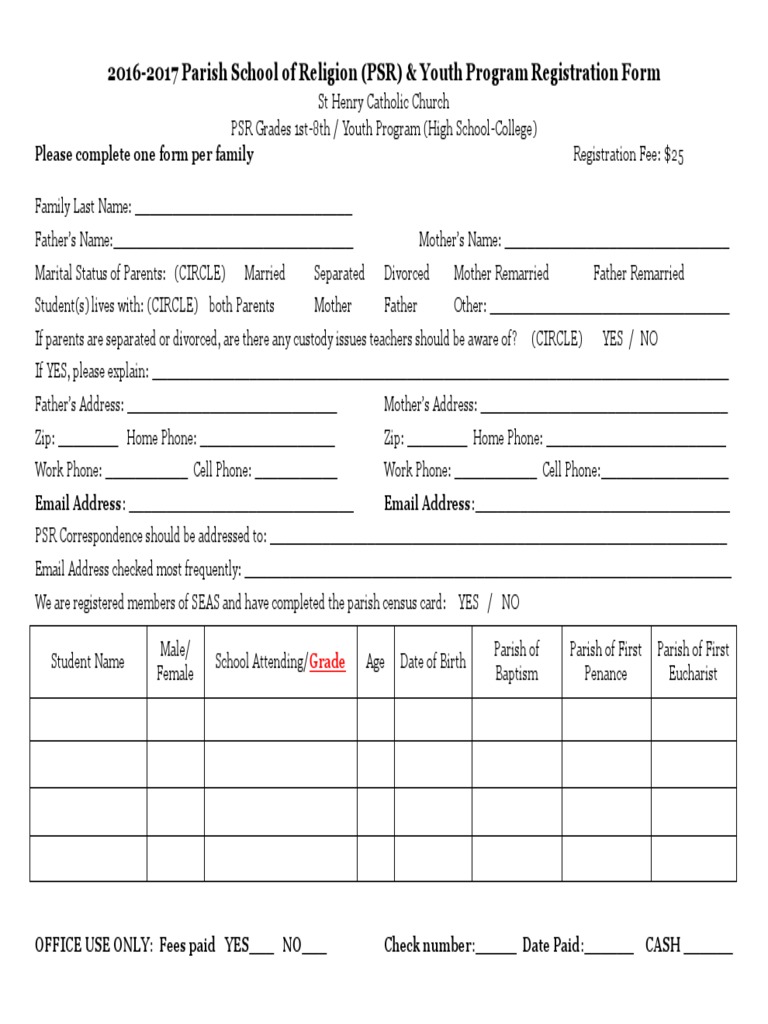 2016-2017 PSR Registration Form | PDF