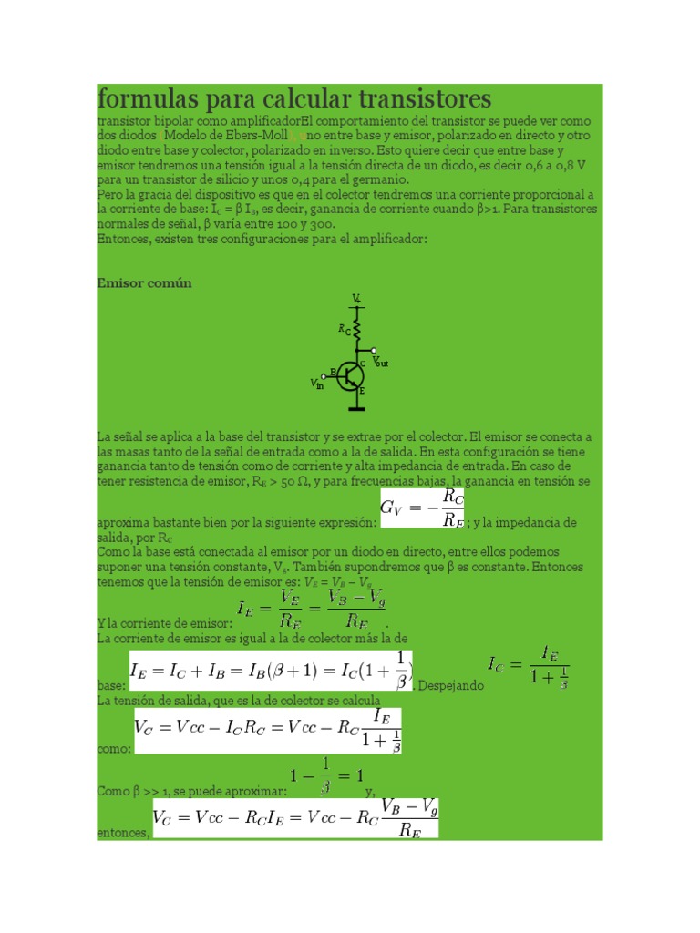 Formulas para Calcular Transistores | PDF | Transistor | Transistor de ...