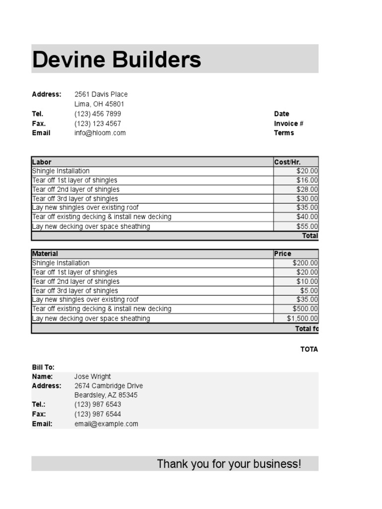 Invoice For Labor and Material | PDF
