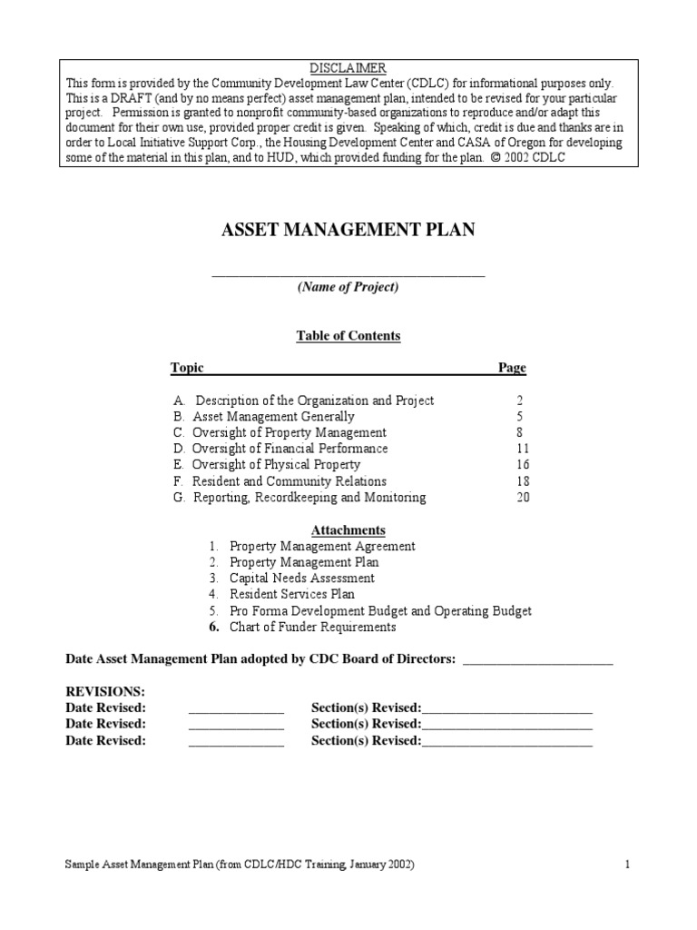 Sample Asset Management Plan | Eviction | Property Management