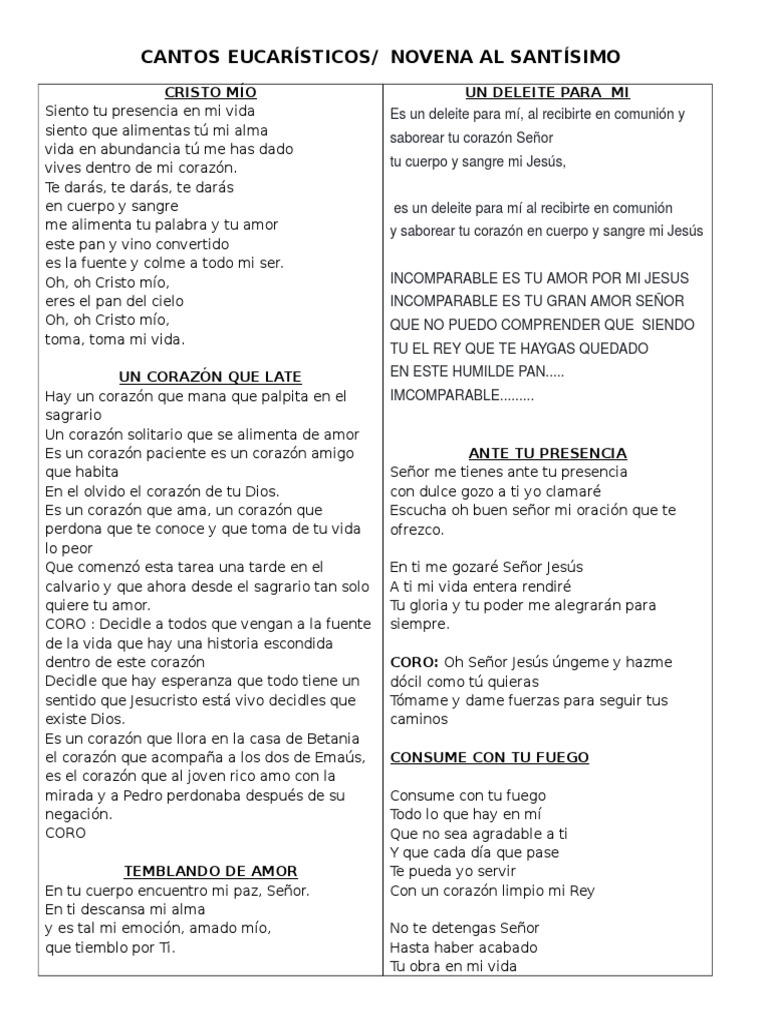 Cantos Eucarísticos Pdf Eucaristía Cristo Título