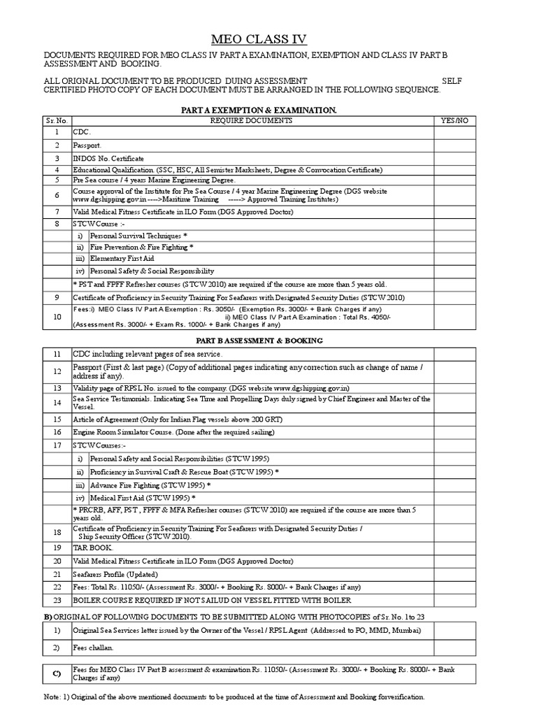 MEO Assesment Checklist | PDF | Sailor | Ships