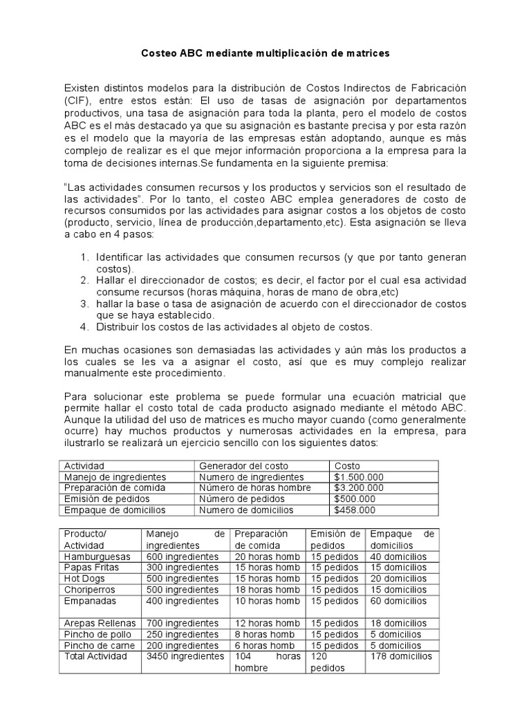 Matriz ABC | PDF | Costo | Matriz (Matemáticas)