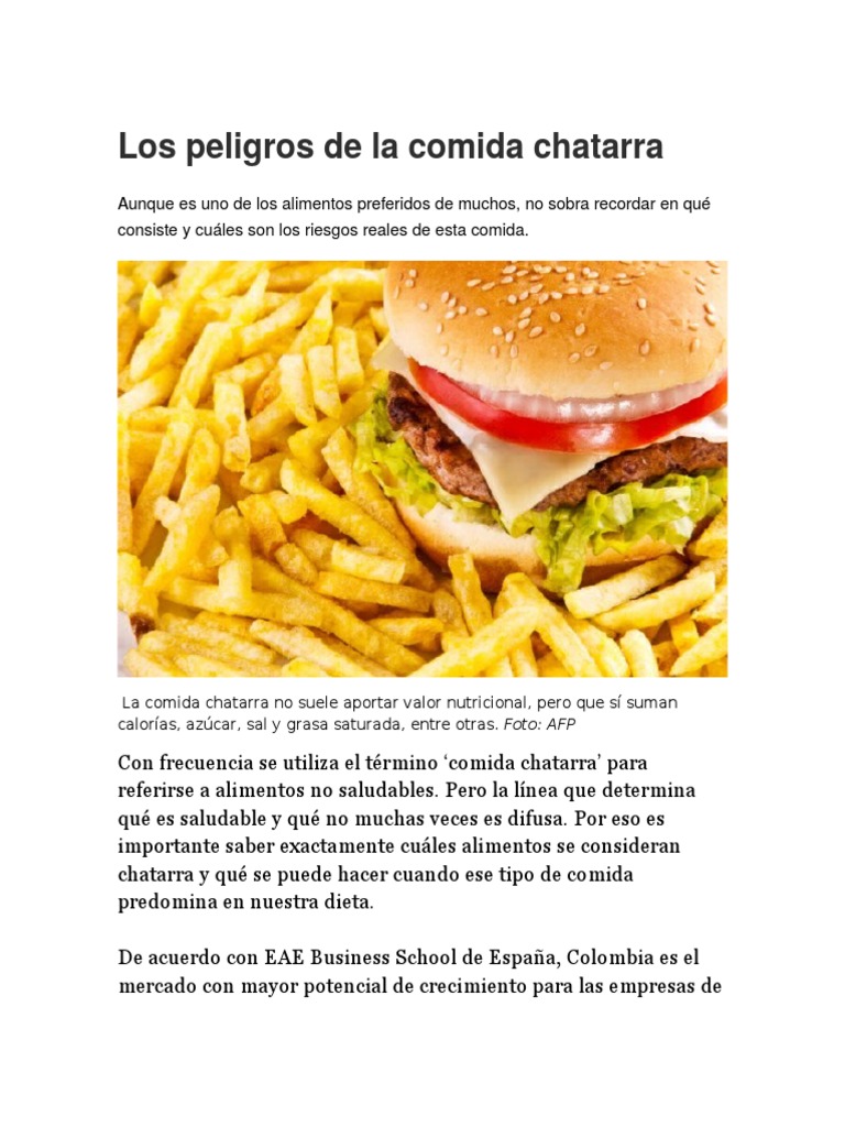 Los Peligros de La Comida Chatarra | PDF | Comida chatarra | Alimentos