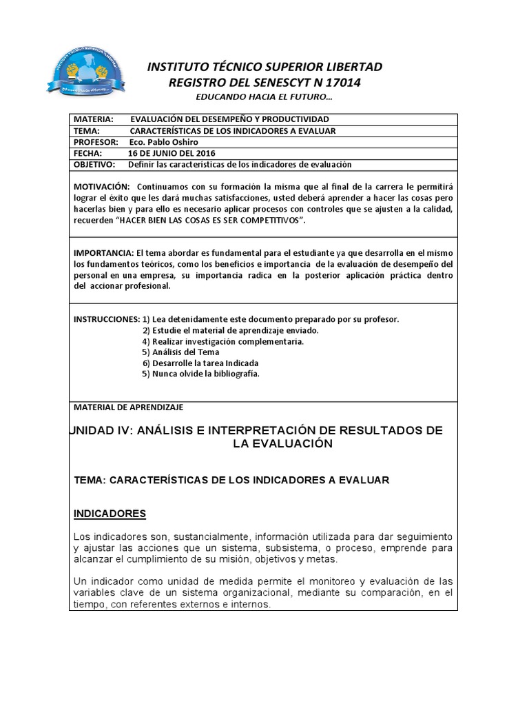 Clase 13 Caracteristicas de Los Indicadores | PDF | Medición | Evaluación