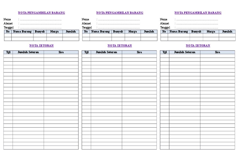 Nota Transaksi Barang dan Setoran | PDF