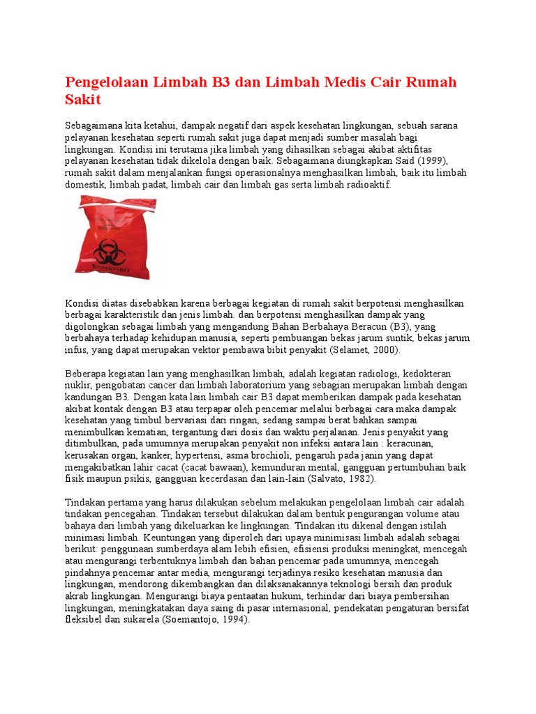 Pengelolaan Limbah B3 Dan Limbah Medis Cair Rumah Sakit | PDF