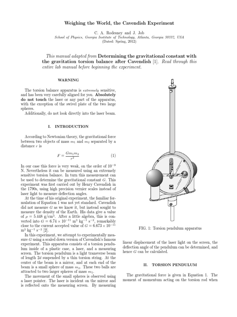 Weighing The World, The Cavendish Experiment | PDF | Dynamics (Mechanics) | Force
