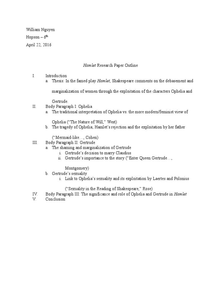 Hamlet Research Paper Outline | PDF