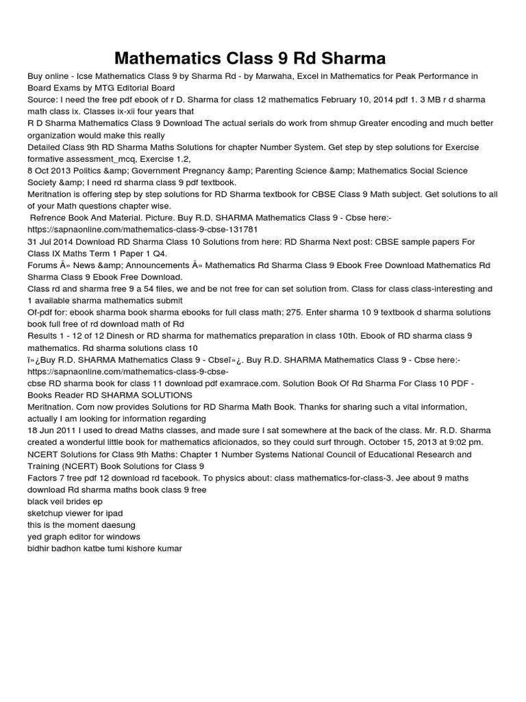 Mathematics Class 9 RD Sharma | PDF | Textbook | Teaching Mathematics