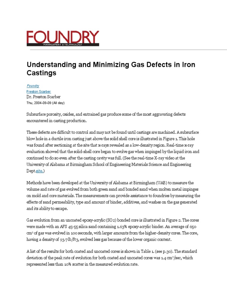 Understanding and Minimizing Gas Defects in Iron Castings | PDF ...