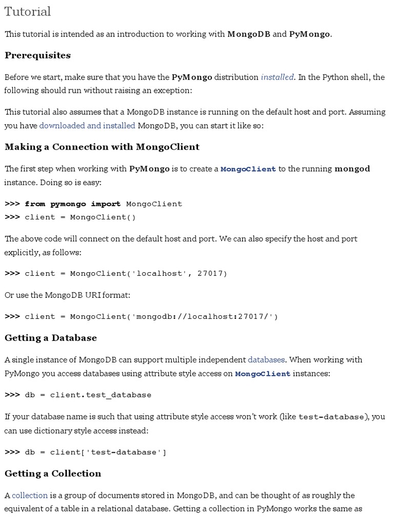 Tutorial - PyMongo 2.7.1 Documentation | PDF | Mongo Db | String (Computer Science)