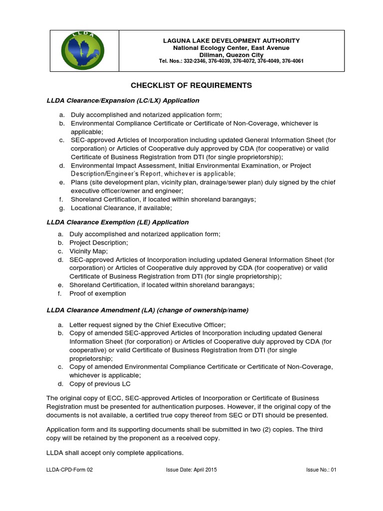 LLDA Clearance Application Requirements | PDF