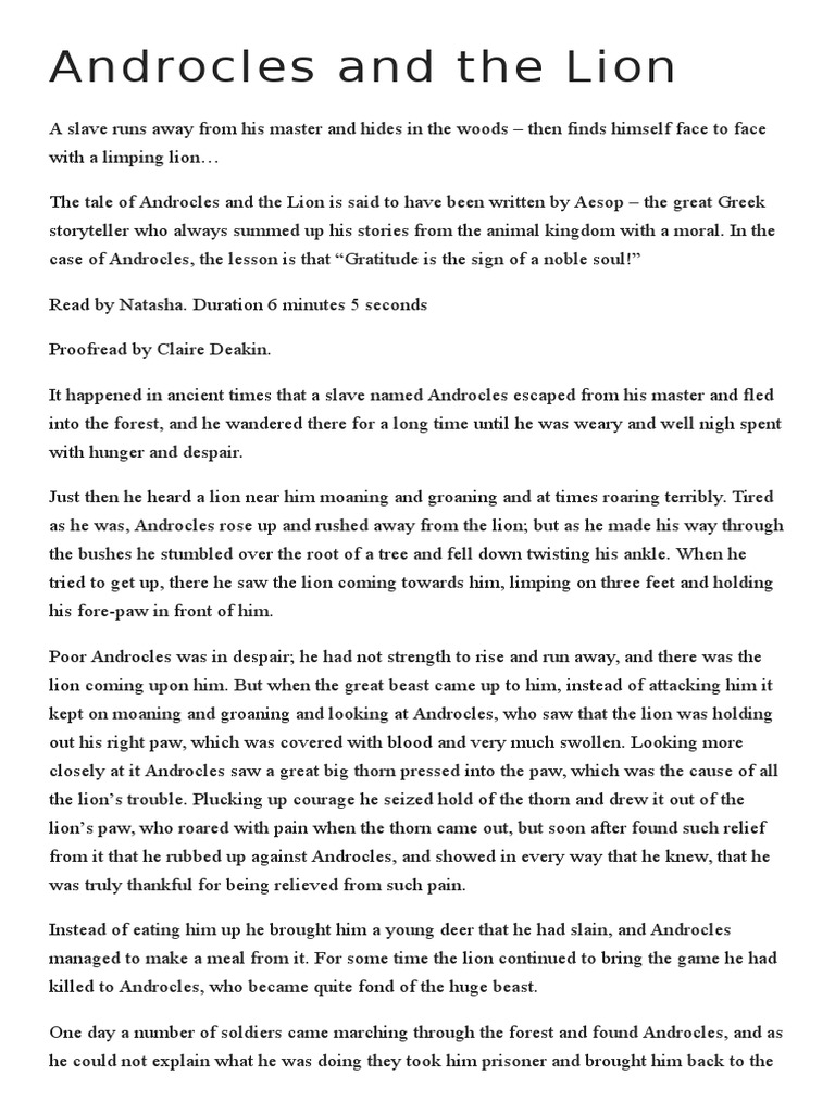 Androcles and the Lion | Lion | Violence