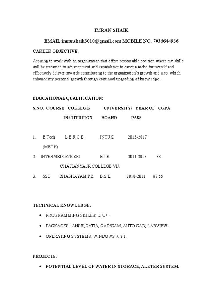 Imran Shaik: Career Objective | PDF