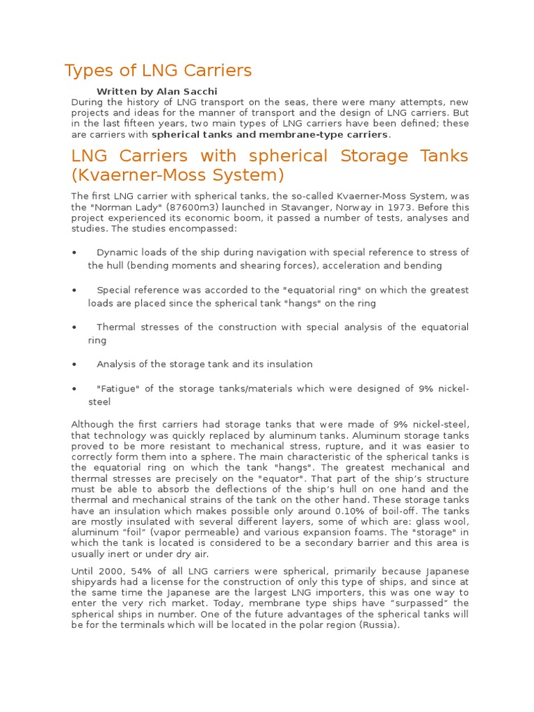 Types of LNG Carriers | PDF | Industries | Transport