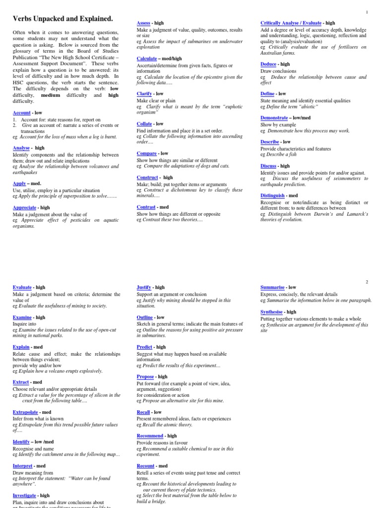 HSC Verbs Unpacked and Explained | PDF | Pesticide | Special Relativity