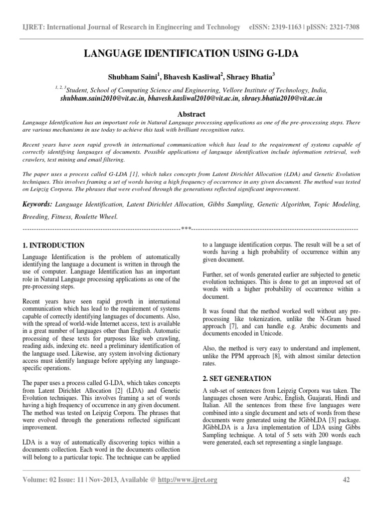 Language Identification Using G-Lda | PDF