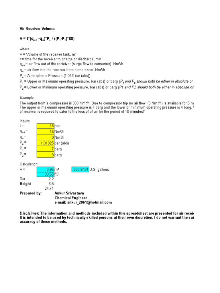 Air Receiver Sizing Metric Units | PDF | Gas Compressor | Pressure