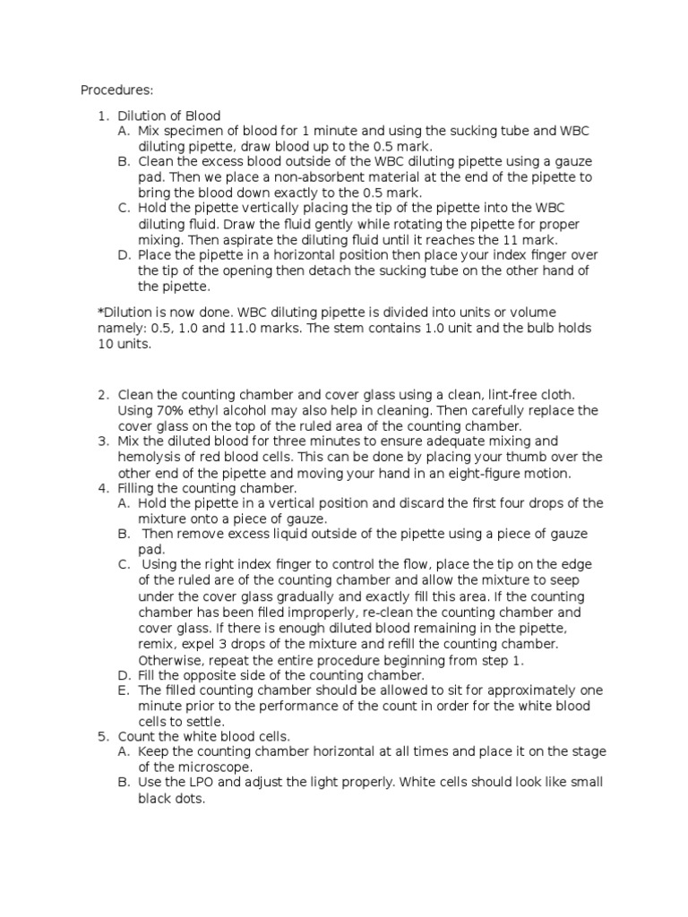 Procedure for Performing a Manual White Blood Cell Count | PDF | Nature
