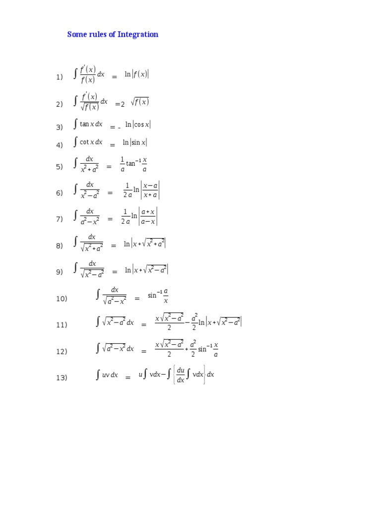 Some Rules of Integration: F X) F (X) DX | PDF