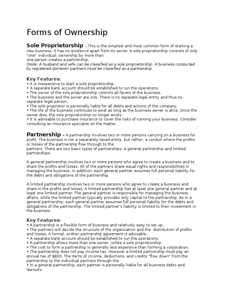 Forms of Ownership: Sole Proprietorship | PDF