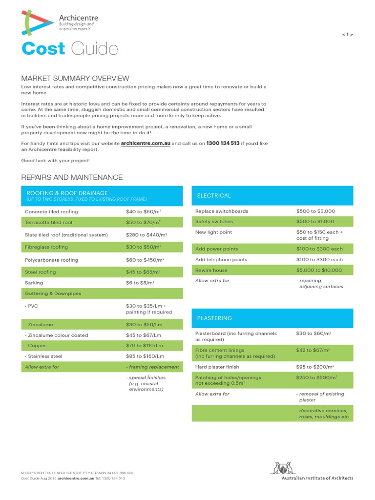Archicentre Cost Guide Final v3 Aug15-2 | PDF | Roof | Architect