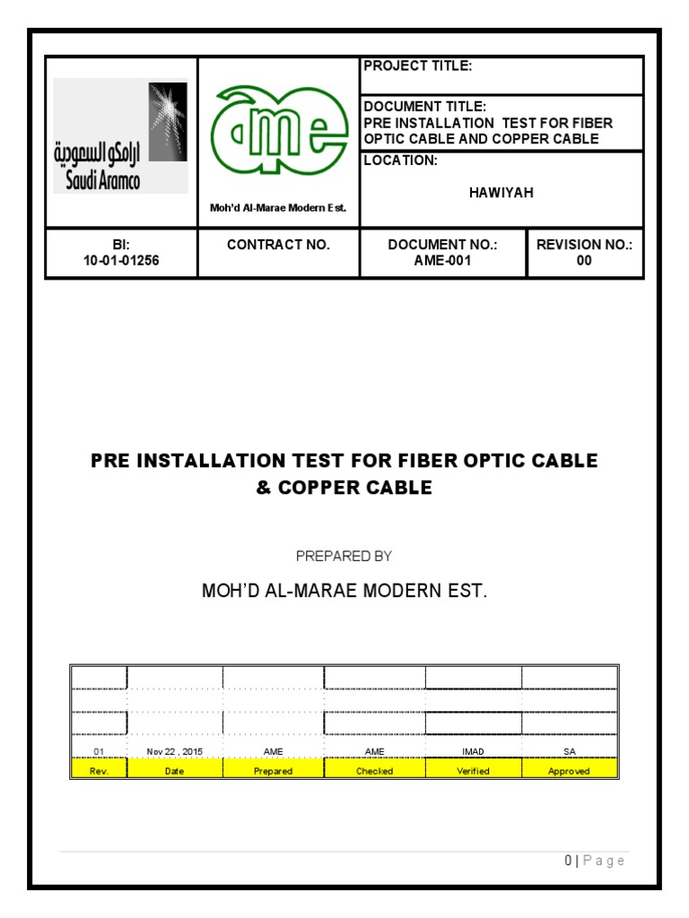 Pre Installation Test For Fiber Optic Cable & Copper Cable | PDF ...