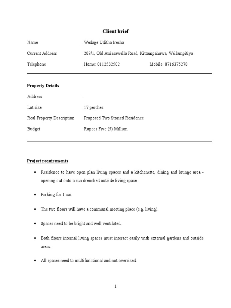 Client Brief | PDF | Bedroom | Kitchen