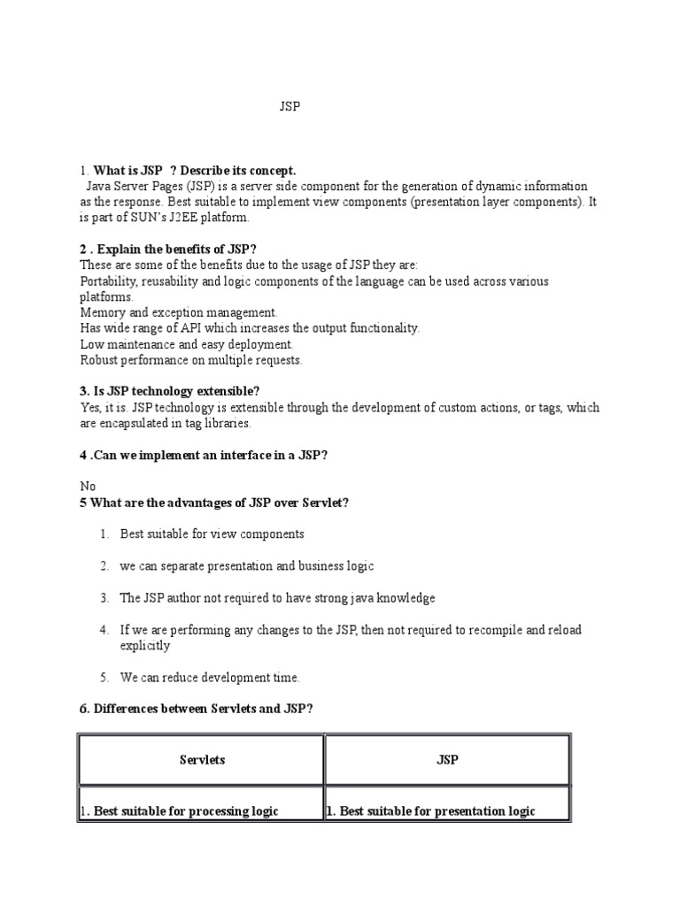 2 - Explain The Benefits of JSP? | PDF