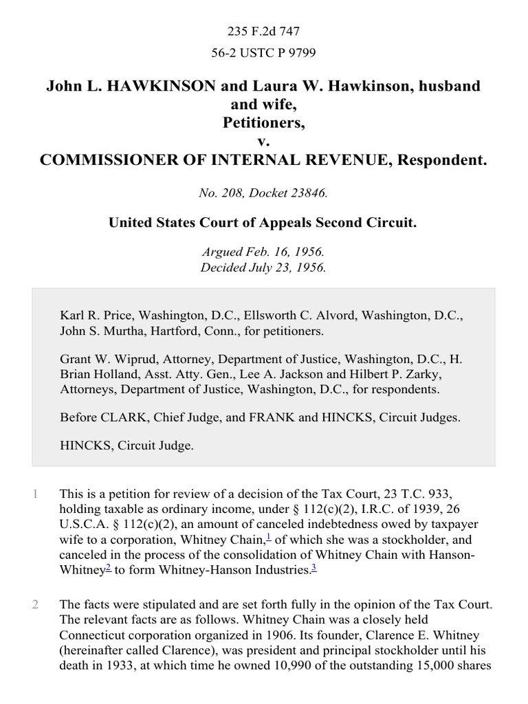 John L. Hawkinson and Laura W. Hawkinson, Husband and Wife v ...